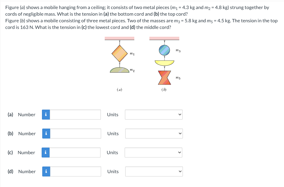 Solved Figure (a) shows a mobile hanging from a ceiling; it | Chegg.com