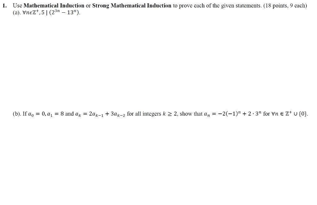 Solved Use Mathematical Induction or Strong Mathematical | Chegg.com