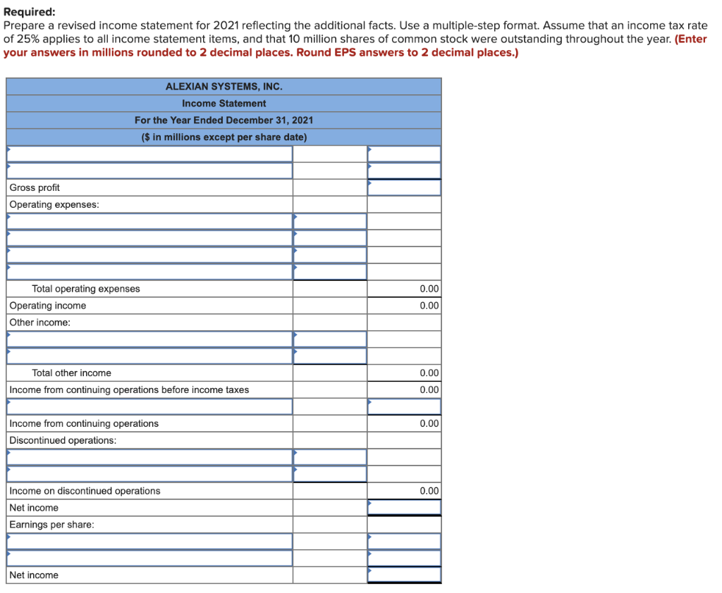 Solved The preliminary 2021 income statement of Alexian | Chegg.com