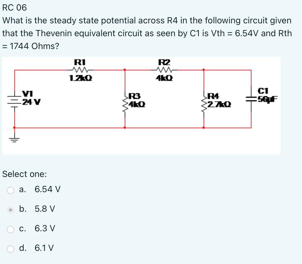 Solved What is the steady state potential across R4 in the | Chegg.com