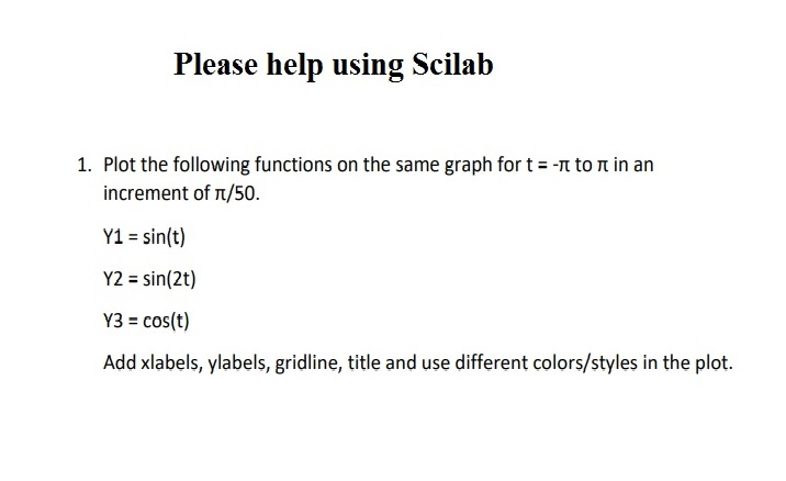 Please help using Scilab 1. Plot the following | Chegg.com