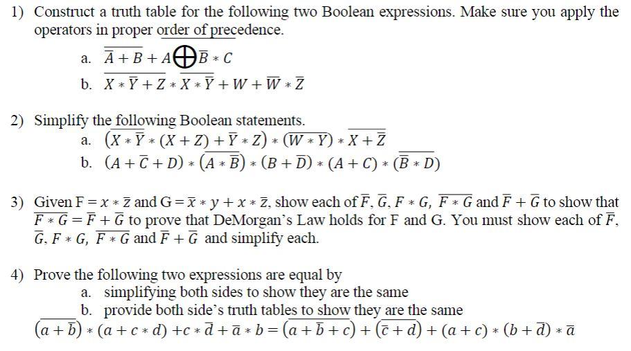 Solved 1) Construct a truth table for the following two | Chegg.com