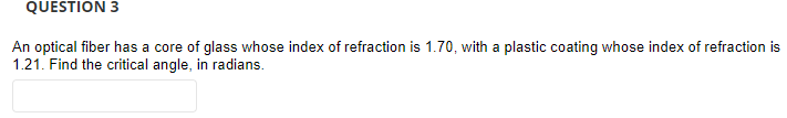 Solved An optical fiber has a core of glass whose index of | Chegg.com