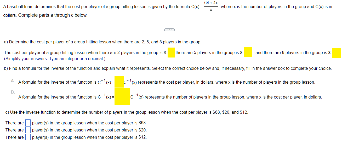 Solved A baseball team determines that the cost per player | Chegg.com