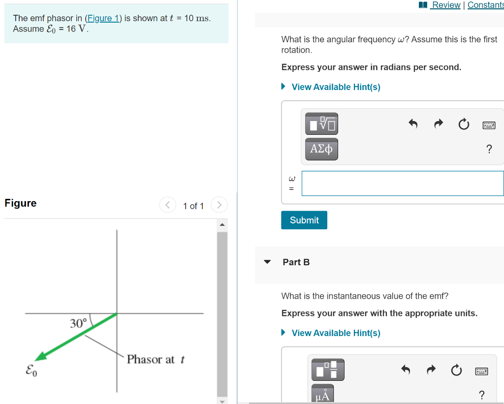 Solved MI Review Constants The emf phasor in (Figure 1) is | Chegg.com