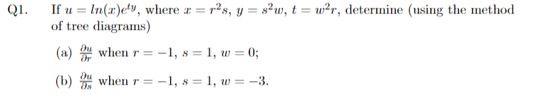Solved Q1. ﻿If u=ln(x)ety, ﻿where x=r2s,y=s2w,t=w2r, | Chegg.com