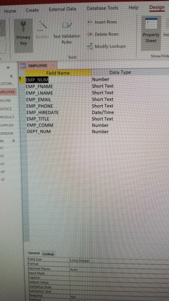 Solved Create External Data Database Tools Help Design Tell | Chegg.com