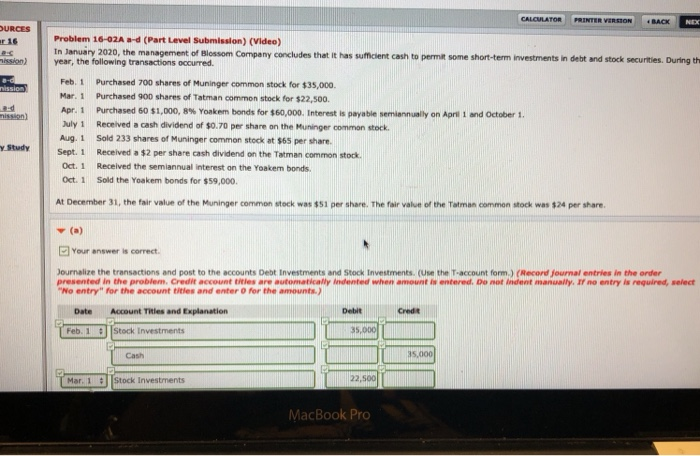 Solved CALCULATOR PRINTER VERSSON URCES Problem 16-02A ad | Chegg.com