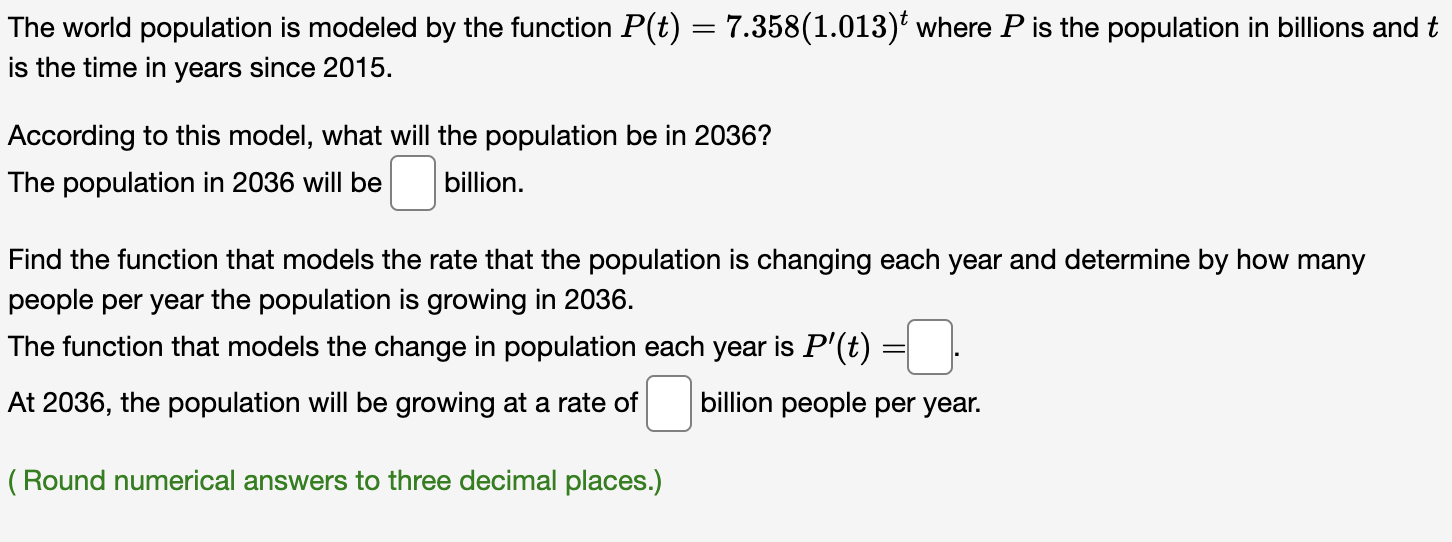 Solved The world population is modeled by the function | Chegg.com