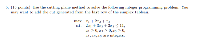 Solved 5. (15 points) Use the cutting plane method to solve | Chegg.com