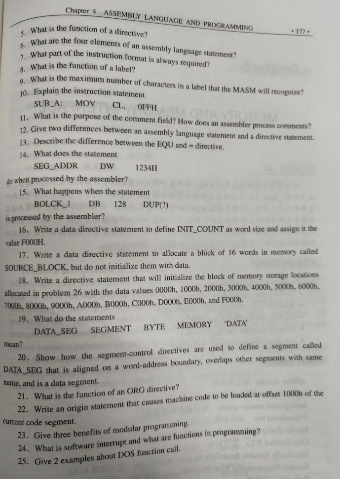 Solved Chapter 4 ASSEMBLY LANGUAGE AND PROGRAMMING 5. What | Chegg.com