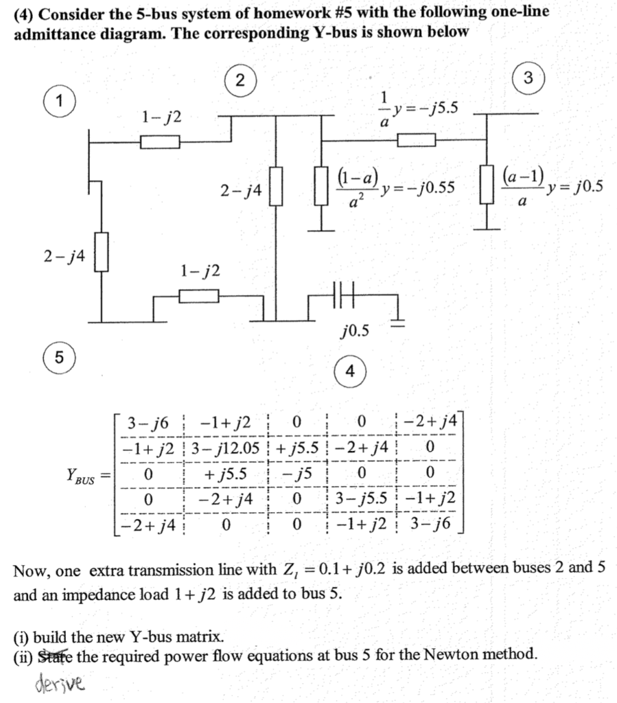 Solved (4) Consider the 5-bus system of homework #5 with the | Chegg.com