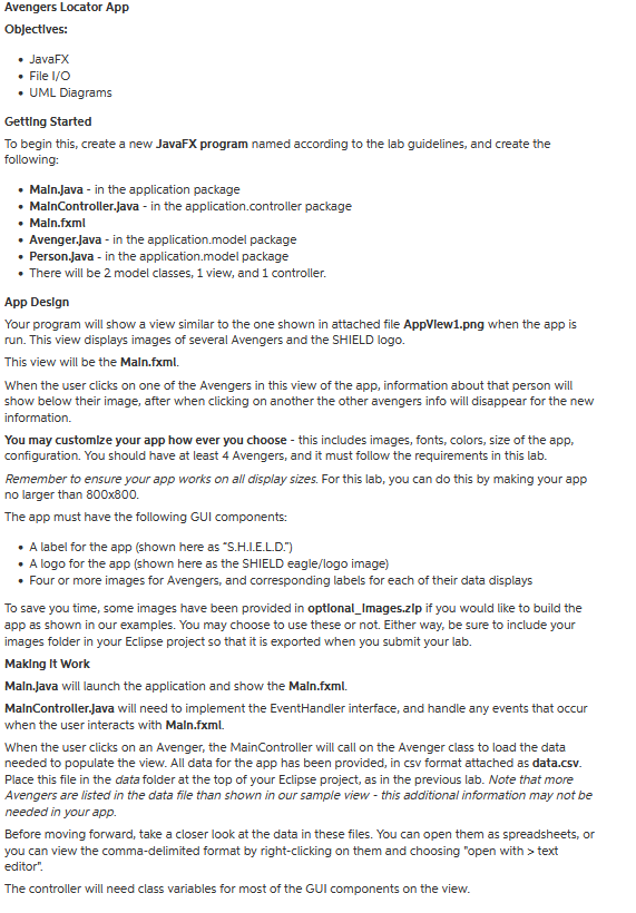Solved Avengers Locator App Objectives: • JavaFX • File 1/0 | Chegg.com