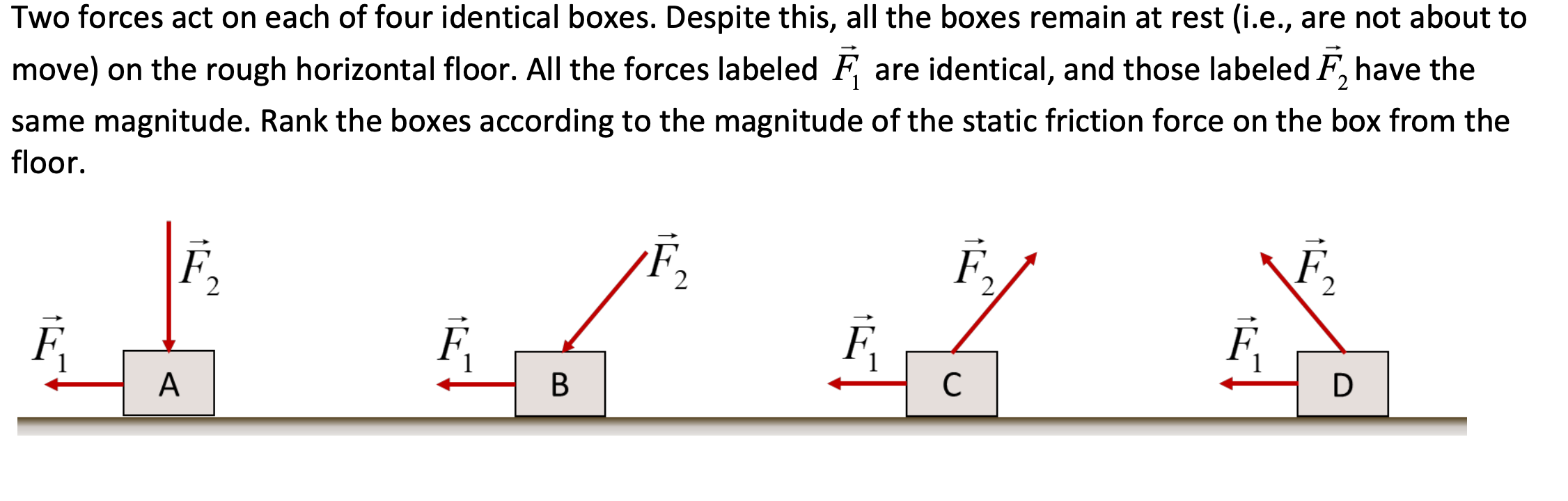 Solved Two forces act on each of four identical boxes. | Chegg.com