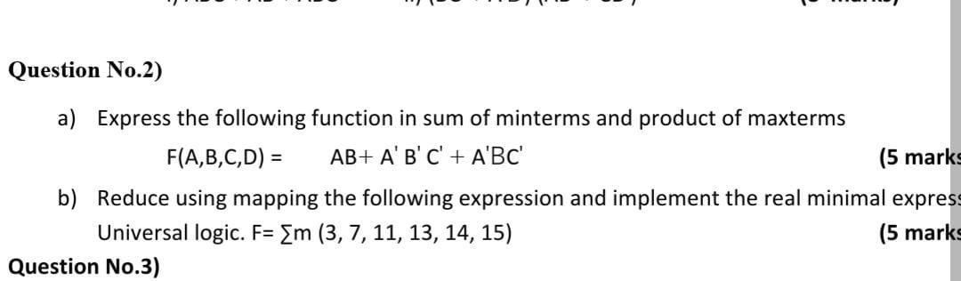 Solved Question No.2) a) Express the following function in | Chegg.com