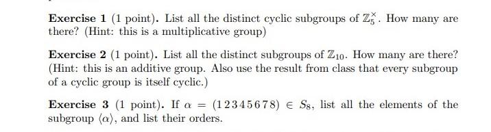 Solved Exercise 1 (1 point). List all the distinct cyclic | Chegg.com