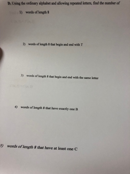 Solved D. Using the ordinary alphabet and allowing repeated | Chegg.com
