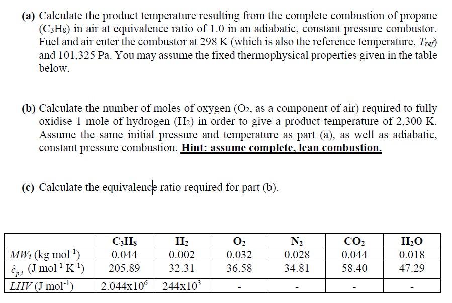 Solved (a) Calculate the product temperature resulting from | Chegg.com