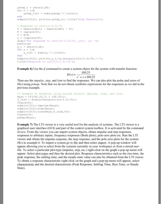 Solved .) Use the LTI viewer to obtain the step response of | Chegg.com
