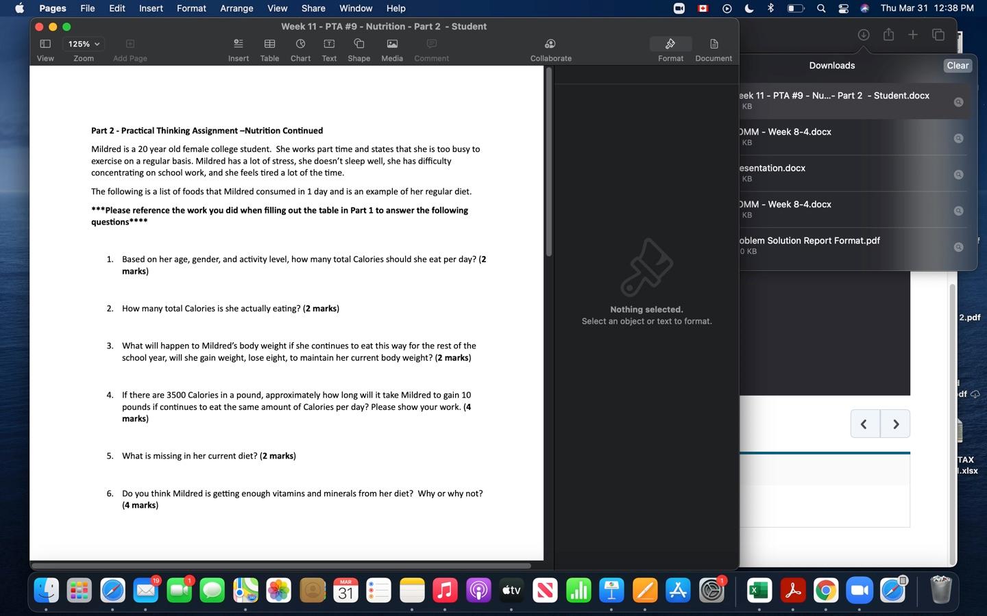 Pages File Edit Insert Format Arrange * Thu Mar 31 | Chegg.com