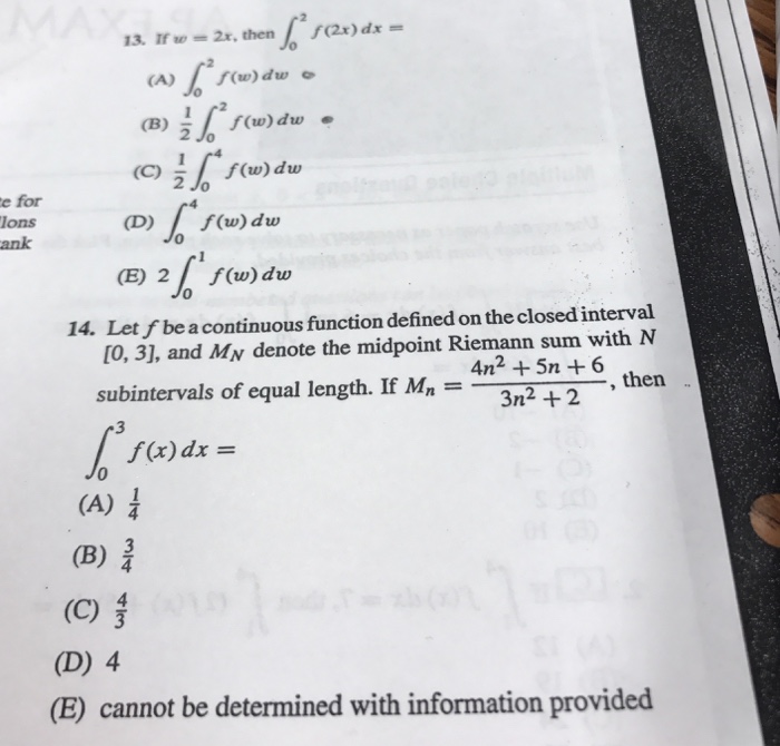 Solved If w = 2x, then integral_0^2 f(2x) dx integral_0^2 | Chegg.com Solved If w = 2x, then integral_0^2 f(2x) dx integral_0^2 | Chegg.com