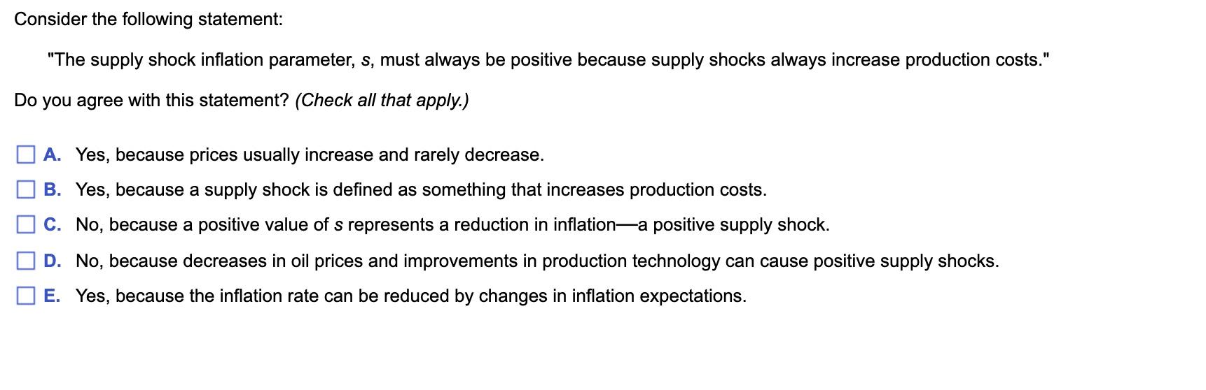 Solved Consider the following statement: "The supply shock | Chegg.com