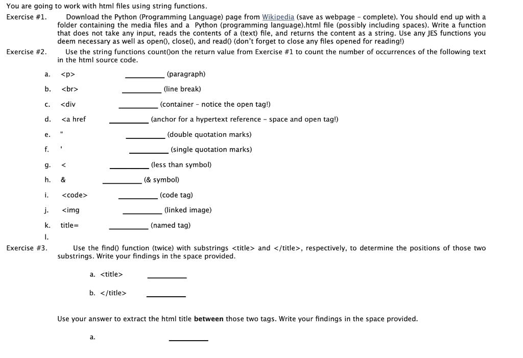 Solved You are going to work with html files using string | Chegg.com