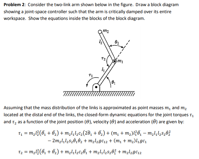 Solved Problem 2: Consider the two-link arm shown below in | Chegg.com