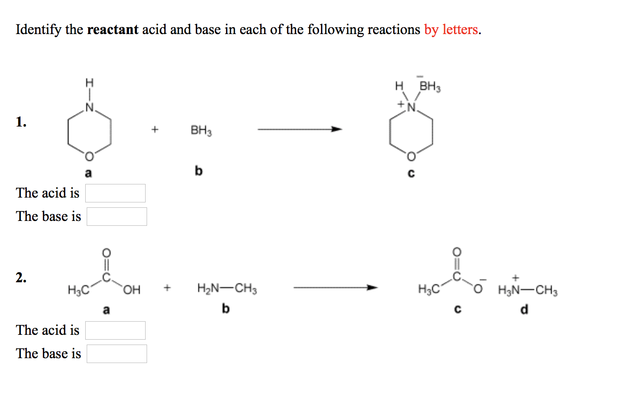 Solved Identify the reactant acid and base in each of the | Chegg.com