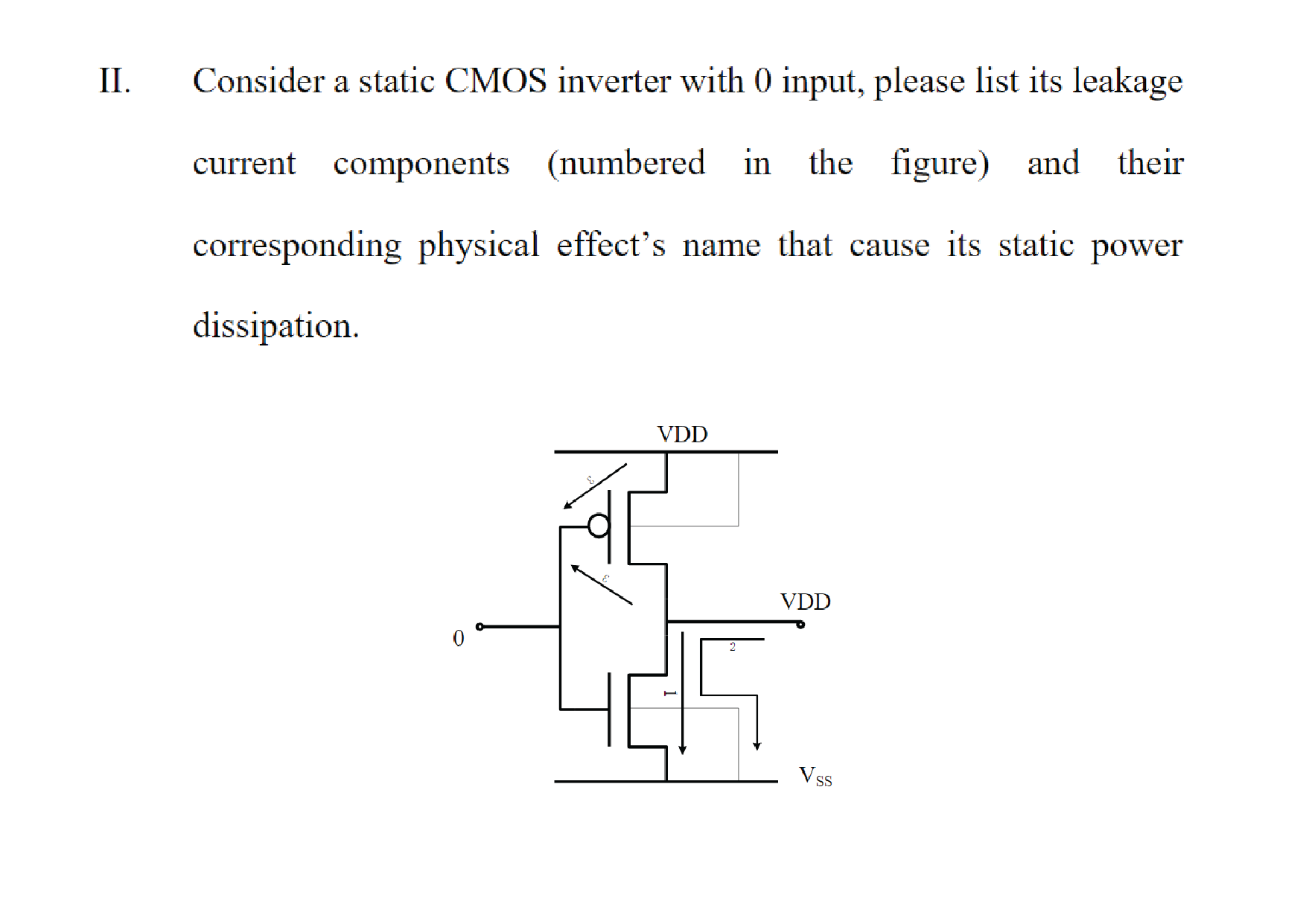 Solved II. ﻿Consider a static CMOS inverter with 0 ﻿input, | Chegg.com