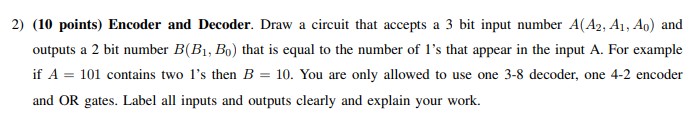 Solved (10 ﻿points) ﻿Encoder and Decoder. Draw a circuit | Chegg.com