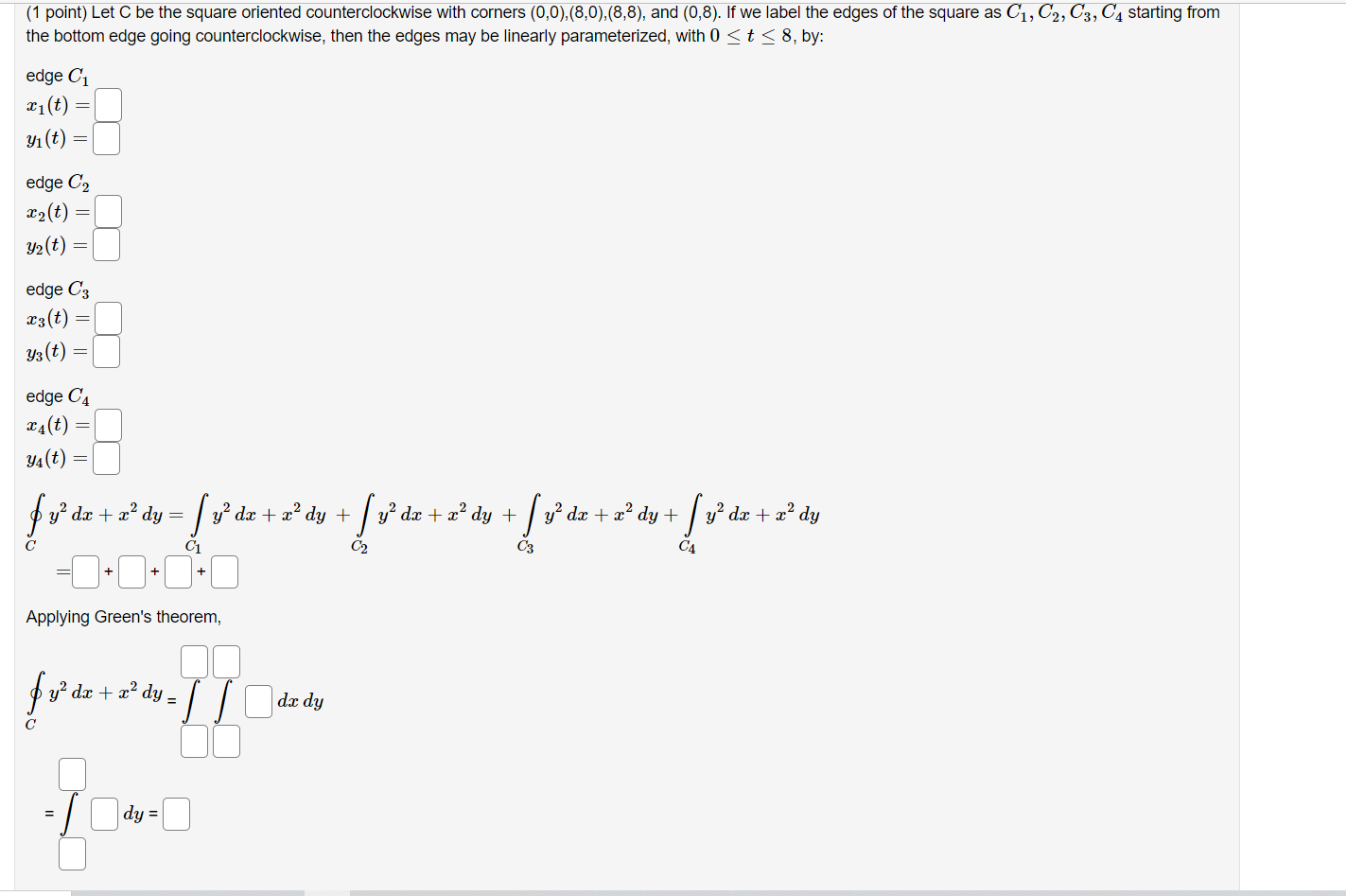 Solved (1 point) Let C be the square oriented | Chegg.com