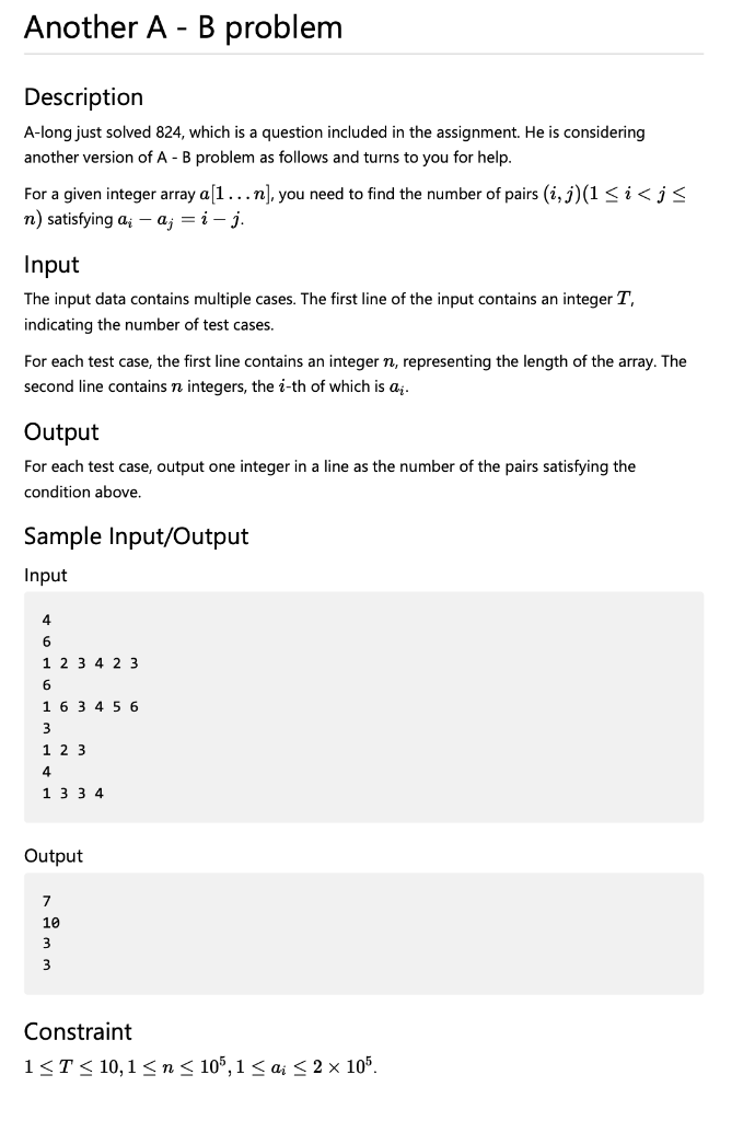Solved Another A - B problem Description A-long just solved | Chegg.com