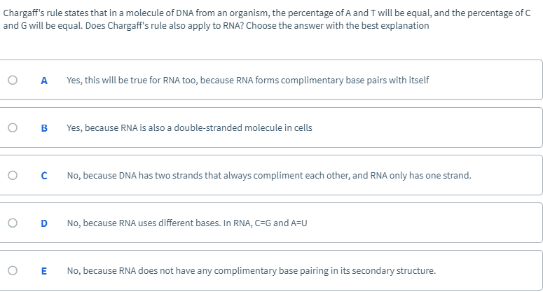 Solved Chargaff's rule states that in a molecule of DNA from | Chegg.com