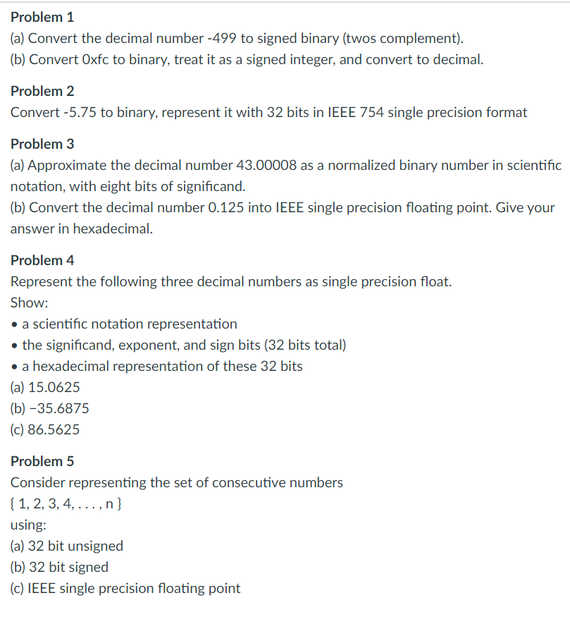 Solved Problem 1 (a) Convert the decimal number -499 to | Chegg.com
