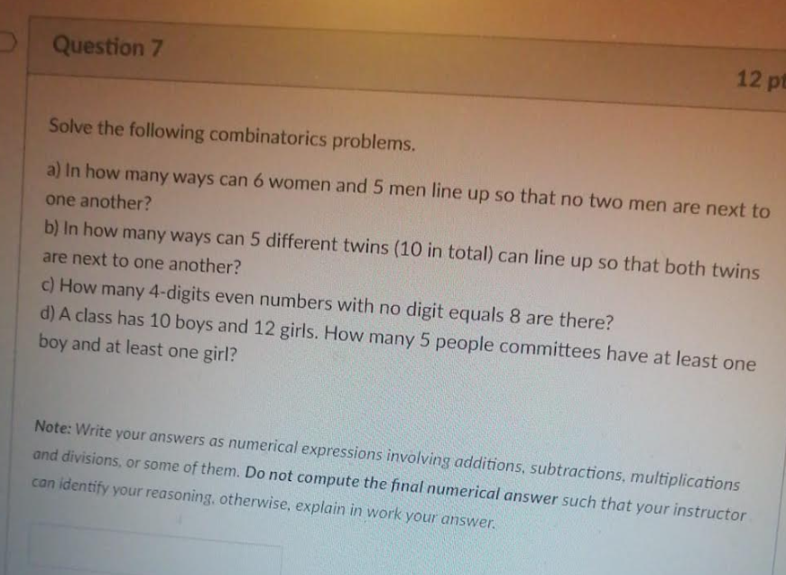 Solved Solve the following combinatorics problems. a) In how | Chegg.com
