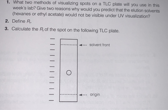 Solved 1. What two methods of visualizing spots on a TLC | Chegg.com