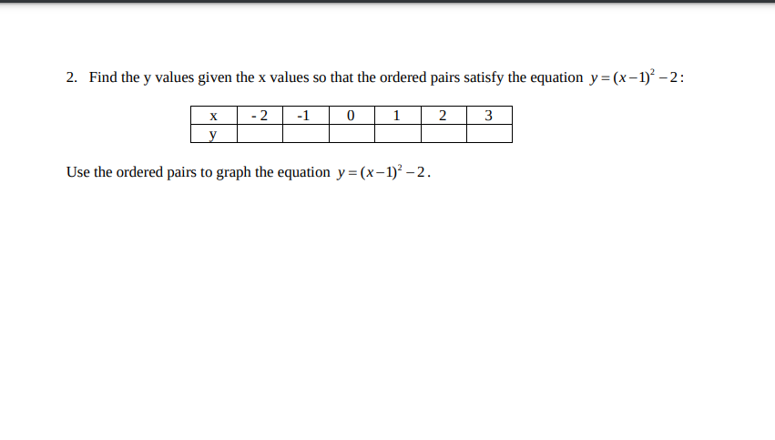 Solved 2. Find the y values given the x values so that the | Chegg.com