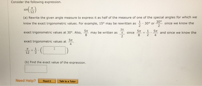 Solved Consider the following expression. sin(pi/12) (a) | Chegg.com