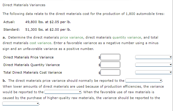 Solved Direct Materials Variances The following data relate | Chegg.com