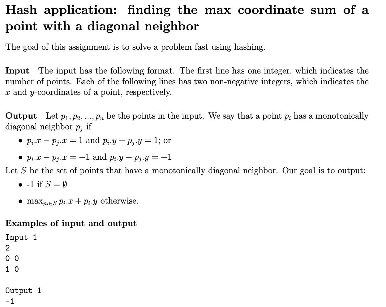 Solved Hash application: finding the max coordinate sum of a | Chegg.com