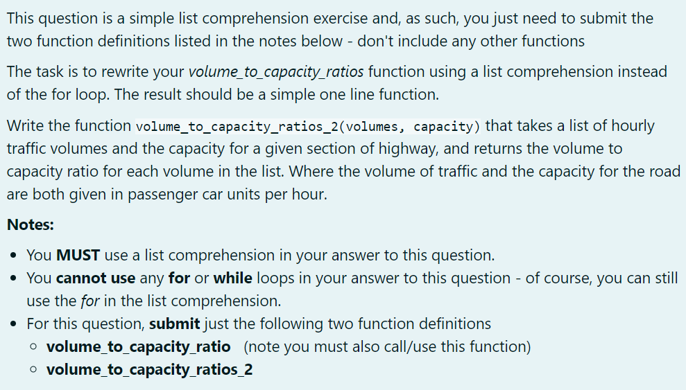 Solved Write the function volume_to_capacity_ratios | Chegg.com