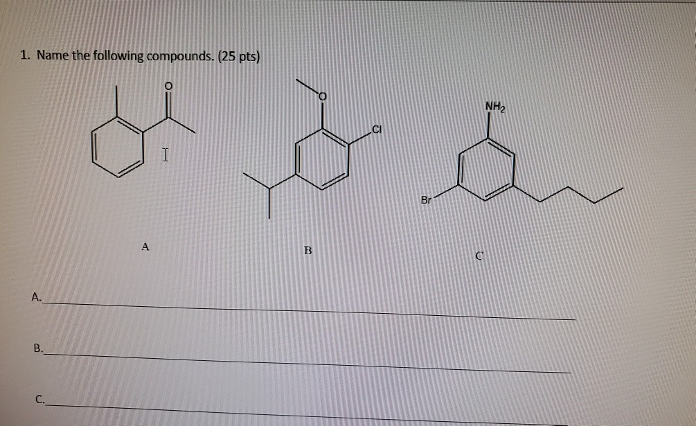Solved 1. Name the following compounds. (25 pts) ا ا ا | Chegg.com