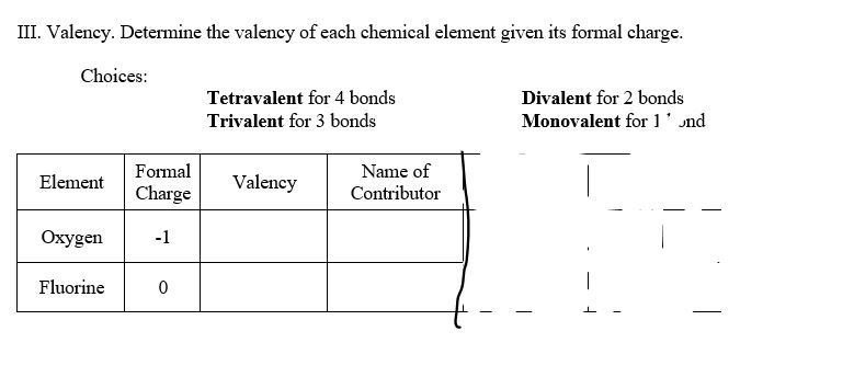 Solved III. Valency. Determine the valency of each chemical | Chegg.com