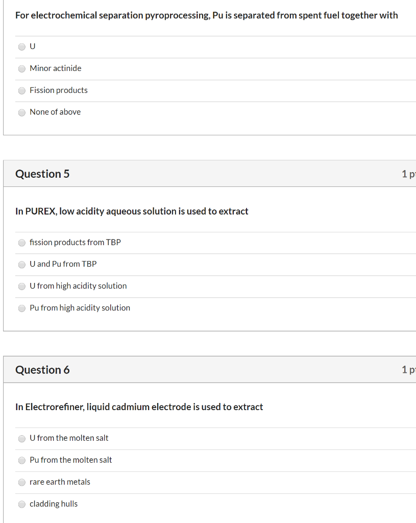 Solved For electrochemical separation pyroprocessing, Pu is | Chegg.com