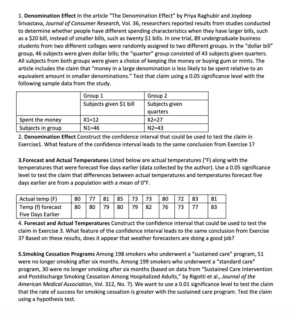1. Denomination Effect In the article "The | Chegg.com