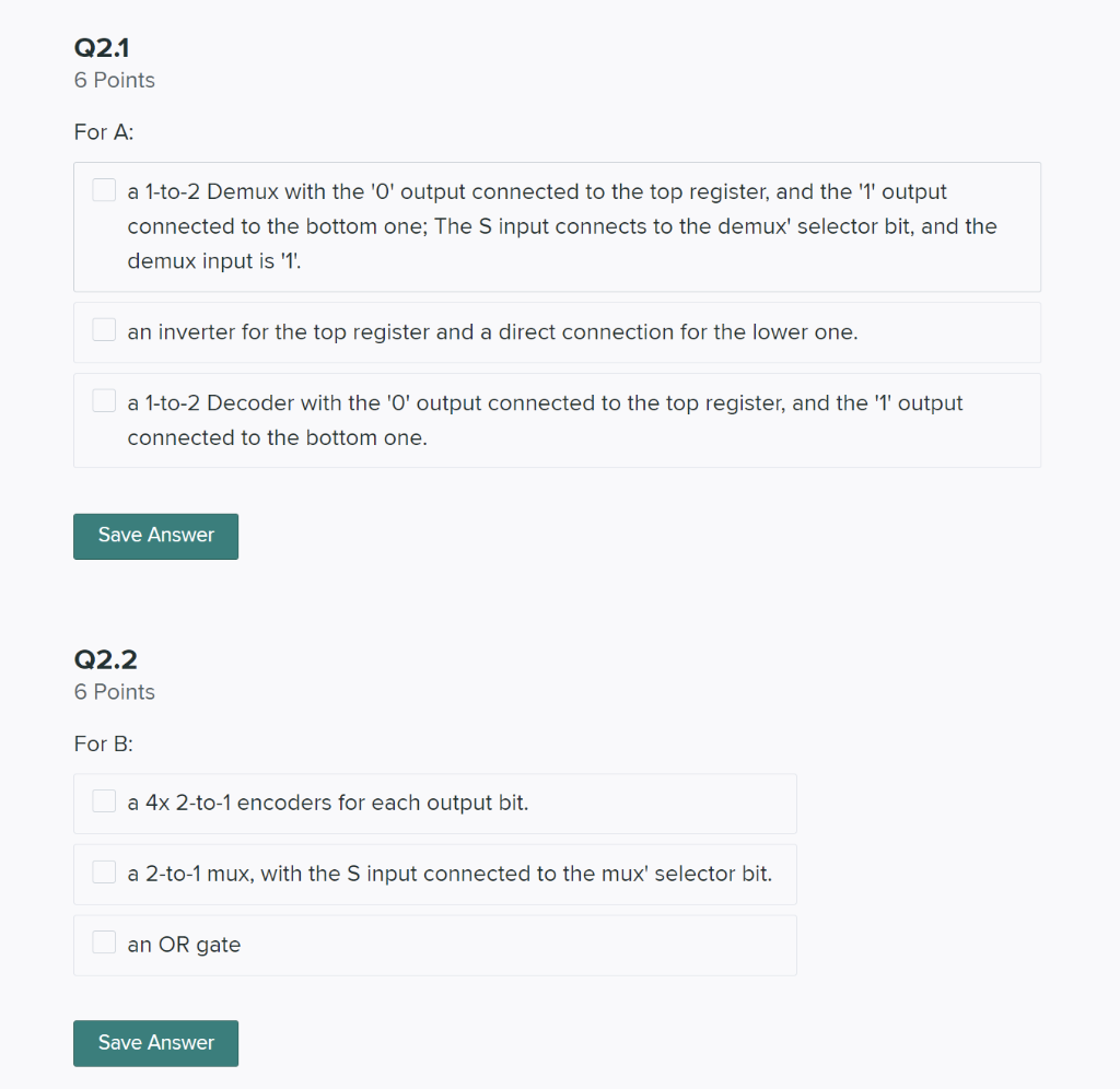 Solved Q2 12 Points Build a 2x 4-bit register file with the | Chegg.com