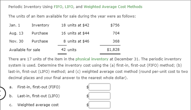 Solved Periodic Inventory Using FIFO, LIFO, and Weighted | Chegg.com