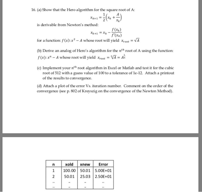 Solved 16. (a) Show that the Hero algorithm for the square | Chegg.com