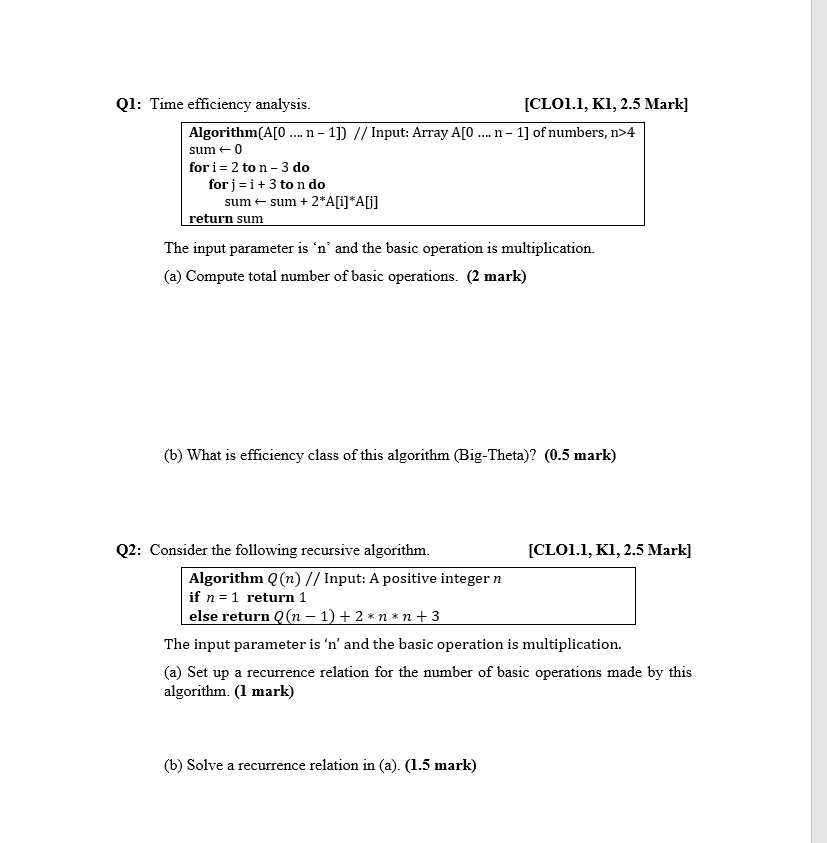 Solved The input parameter is ' n ' and the basic operation | Chegg.com